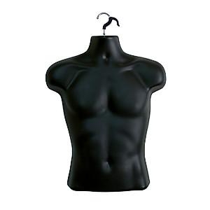 DisplayTown 2 Pack Black Male Mannequin Torso with Metal Stand Hollow Back Body Stackable Dress Form for Tshirt Display, Countertop, Craft Shows, Photos and Design, S-M Clothing Size