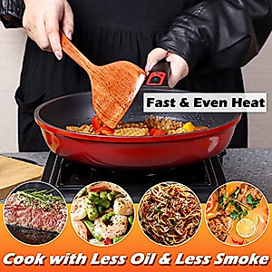 DIIG Nonstick Frying Pan Skillet with Silicone Lid, 11.5 Inch Saute Pan Omelet Sauce Pan Red Cookware, Chef Pan for Cooking with Detachable Handle, Induction Oven Safe All Stoves Compatible