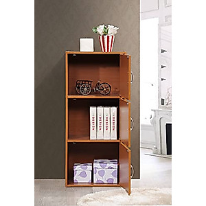 HODEDAH 3 Door Bookcase Cabinet, Cherry