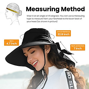 Womens Foldable Flap Cover UPF 52+ UV Protective Wide Brim Bucket Sun Hat Black