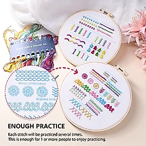 BOZUAN 36 Stitches Embroidery Kit for Beginners, 4 Set Embroidery Stitches Practice Kit, Cross Stitch Kits for Adults with Embroidery Patterns, Beginner Embroidery Kit, Embroidery Kits for Adults