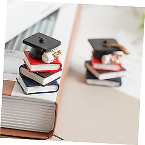 FELTECHELECTR 3 Pcs Graduation Cake Toppers Stacked Books Doctoral Cap Cake Decors Graduates Props Graduation Congrats Cake Decoration