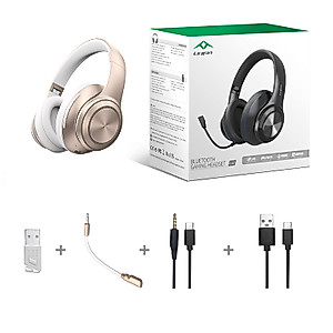 LETTON L13 Wireless Gaming Headset for PC, PS4, Nintendo Switch, Long Lasting Battery Up to 40 Hours, 7.1 Surround Sound, Memory Foam, Detachable Noise Cancelling Microphone with(White Gold)
