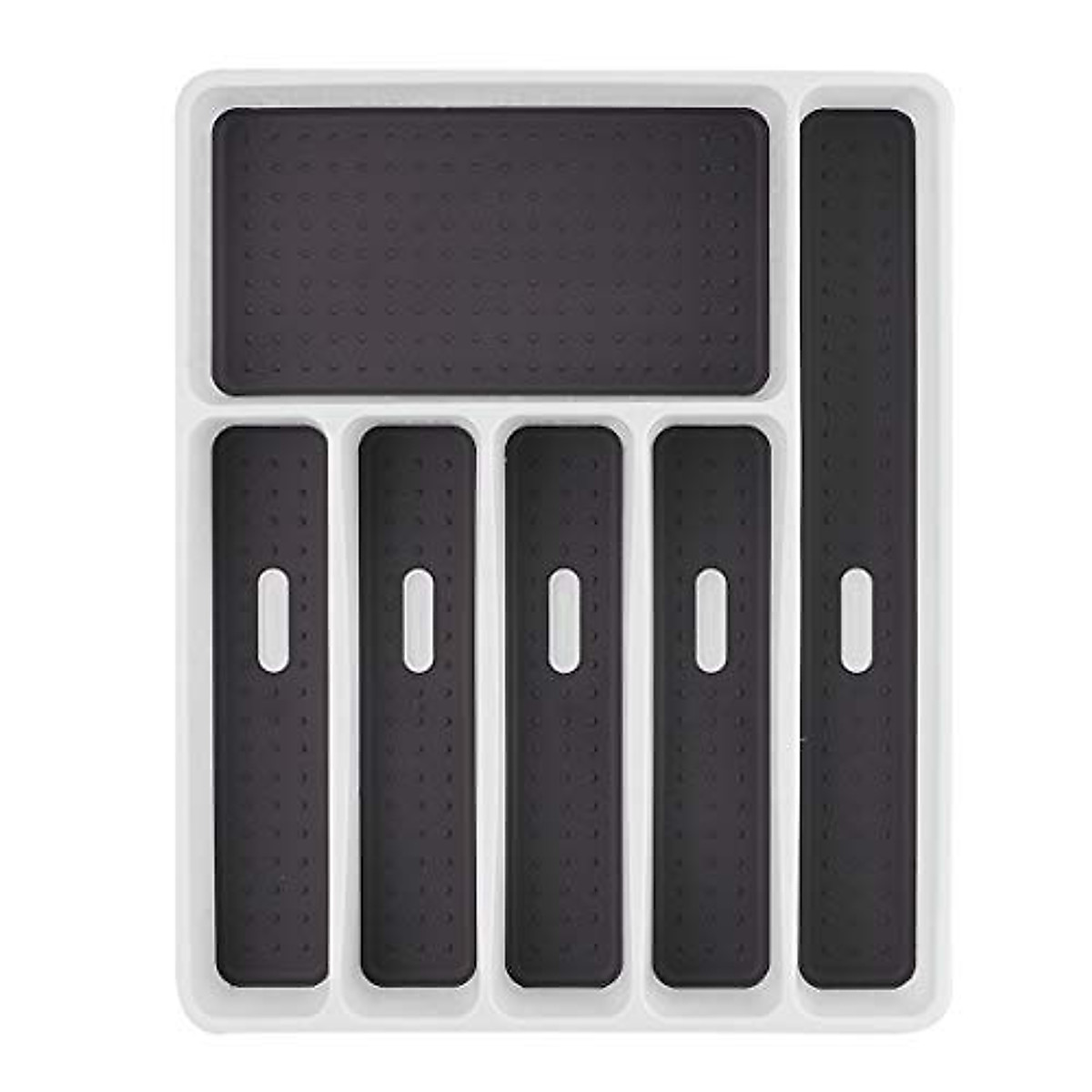 Hemoton Utensils Drawer Organizer PP and Silicone Silverware Organizer Tray Kitchen Tableware Sorting Box for Home Restaurant Hotel (White)