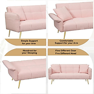 AZSJML Futon Sofa Bed, Teddy Sleeper Sofa Couch, 70" W Modern Tufted Sofa Couch with Adjustable Arms and Backrests for Living Room,Small Spaces,Bedroom,Pink