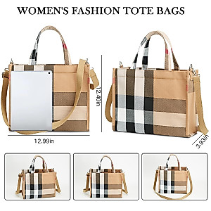 Canvas Tote Bag for Women,Zipper Crossbody Handheld Bag Travel Tote Handbag Shoulder Bag with Purse Satchel Bag (Brown)