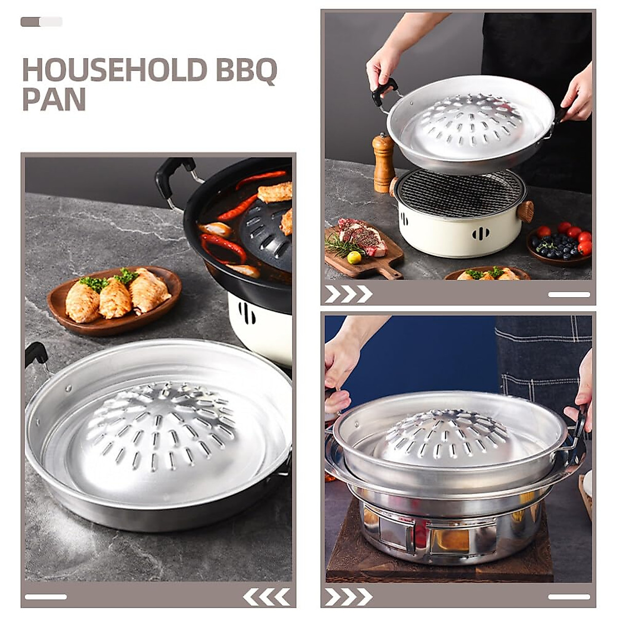 BESPORTBLE Thai Korean Bbq Grill Pan, Stainless Steel Barbecue Grill Tray Camping Bbq Pan Smokeless Roasting Pan Cooking Meat Vegetable Stovetop Plate for Outdoor 30cm