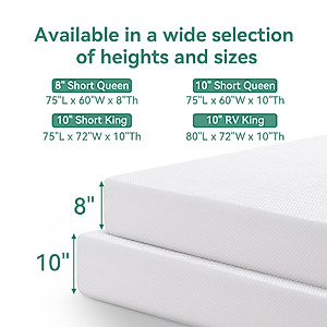 Hcore RV Mattress 10" Short King,Green Tea Medium Firm Memory Foam Mattress in a Box,Pressure Relief,Campers/Trailers/Trucks Mattress in a Box,CertiPUR-US Certified,Made in USA