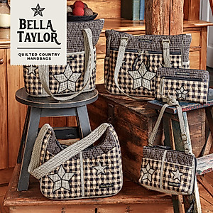 Bella Taylor Slim Card Wallet for Women | Multi Card Zip Around Wallet with RFID Protection | Quilted Cotton Farmhouse Star Black and Tan Cotton Check