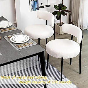 EGGPOD White Modern Dining Chairs Set of 6, Mid-Century Dining Chairs, Kitchen Dining Room Chairs, Upholstered Dining Table Chairs Ergonomically Engineered Curved Backrest with Metal Legs