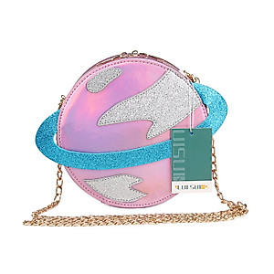 LUI SUI-Stunning Parent-child Circular planet party bag women Bestie handbag laser planet orbit bag cute shoulder bag C54 (Parent, Pink)