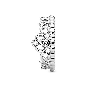 Pandora Princess Tiara Crown Ring - Sterling Silver Ring for Women - Layering or Stackable Ring - Gift for Her - Sterling Silver with Clear Cubic Zirconia - Size 6