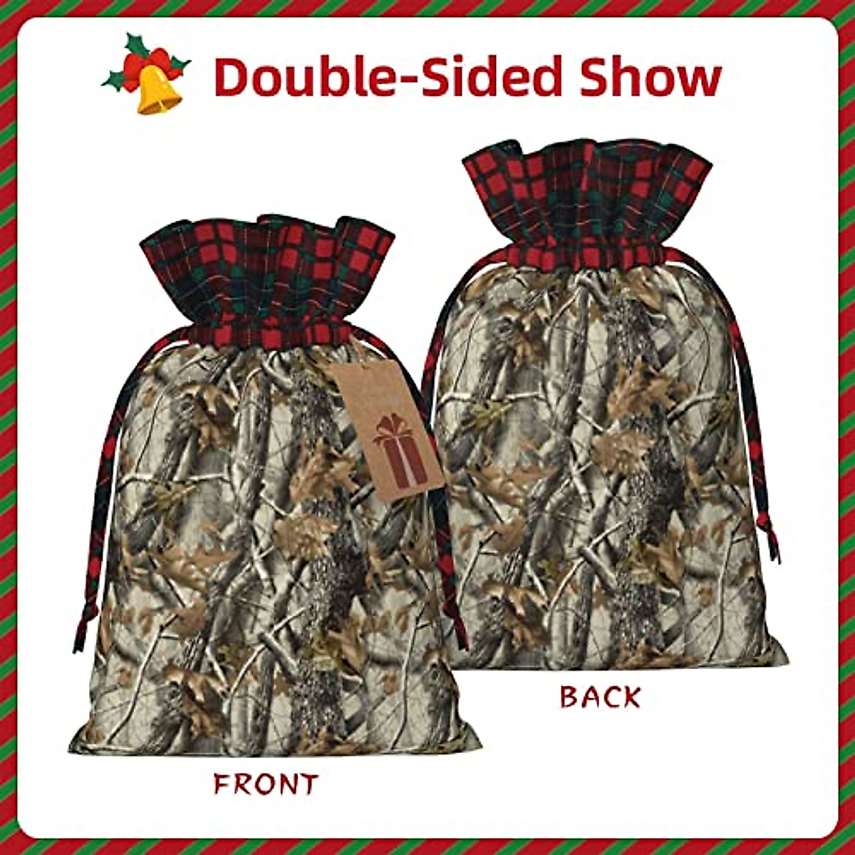 Christmas Drawstring Gift Bags Mossy-Tree-Camo-Leaf Buffalo Plaid Drawstring Bag Party Favors Bags