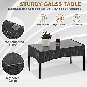 NChanmar Patio Furniture Set, 4 Pieces Outdoor Furniture Rattan Chair, Patio Table and Chairs Set, Wicker Sofa for Yard,Pool and Backyard, Black