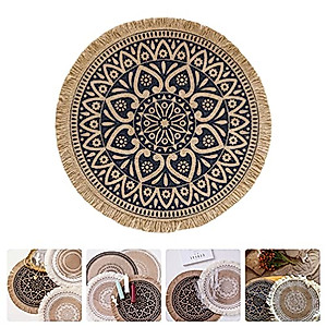 VOSAREA Desk Decor Desk Decor Decorative Place Mat 1Pc Jute Table Mat Stylish Cup Mat Photo Prop Household Linen Cloth Table Mat Round Placemat Rustic Home Decor Rustic Home Decor