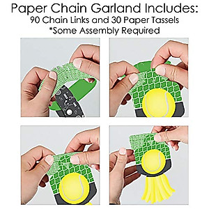 Big Dot of Happiness You Got Served - Tennis - 90 Chain Links and 30 Paper Tassels Decoration Kit - Baby Shower or Tennis Ball Birthday Party Paper Chains Garland - 21 feet