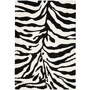 SAFAVIEH Florida Shag Collection Area Rug - 8' x 10', Ivory & Black, Zebra Print Design, Non-Shedding & Easy Care, 1.2-inch Thick Ideal for High Traffic Areas in Living Room, Bedroom (SG452-1290)