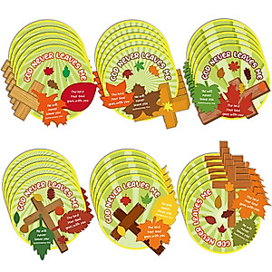 Copkim 30 Pcs God Never Leaves Me Fall Crafts for Kids Sunday School Crafts Christian Magnet Craft Kit includes Disc Cross Maple Leaf Stickers Supplies Decorations for Kids Home Classroom Activities