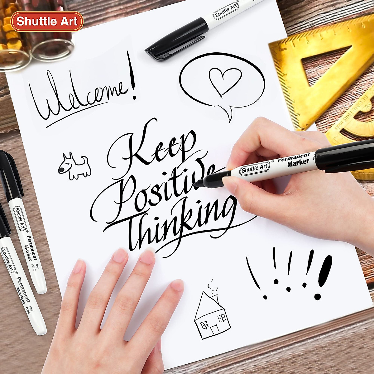 Permanent Markers,Shuttle Art 30 Pack Black Permanent Marker set,Fine Point, Works on Plastic,Wood,Stone,Metal and Glass for Doodling, Marking