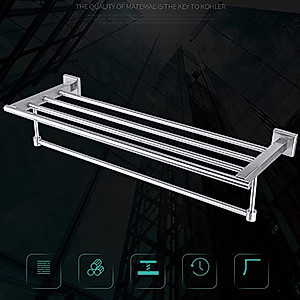 Wall Mounted Multifunction Storage Holder Towel Bar Rail Towel Rack 304 Stainless Steel Brushed with Hook Bath Towel Shelf Bathroom Storage Rack for Kitchen Bathroom