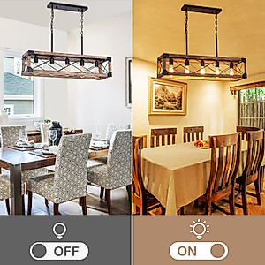Bribyit Farmhouse Kitchen Island Lighting, 5-Light Dining Room Light Fixture, Farmhouse Linear Chandelier with Solid Wood for Dining Room Kitchen Bar Pool Table