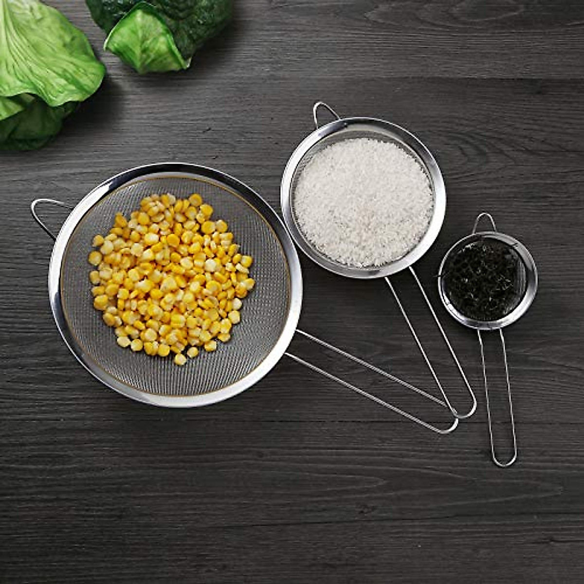 Yqlinnn Stainless Steel Fine Mesh Strainer, Set of 3 Fine Mesh Strainer for Kitchen, Use for Tea, Flour, Rice, Juice, Vegetable, Etc, 3.15", 5.51", 7.88", Silver