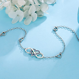 BlingGem Anklet for Women 925 Sterling Silver Cubic Zirconia Blue Infinity Heart Ankle Bracelet for Women Birthday Anniversary Wedding Jewellery Gift for Women