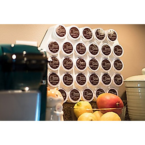 Storage Theory Peel and Stick Plastic Cafe Wall Caddy White - Kcups Holder Wall Mount with 28 Capacity Single Serve Coffee or Tea Pod Wall Display