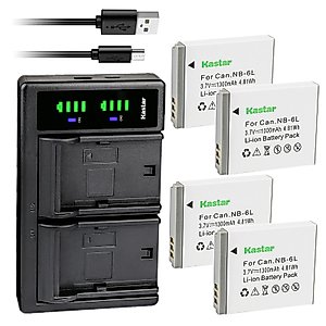 Kastar 4-Pack NB-6L Battery and LTD2 USB Charger Replacement for Canon PowerShot SX280 HS, PowerShot SX500 is, PowerShot SX510 HS, PowerShot SX520 HS, PowerShot SX530 HS, PowerShot SX540 HS Camera