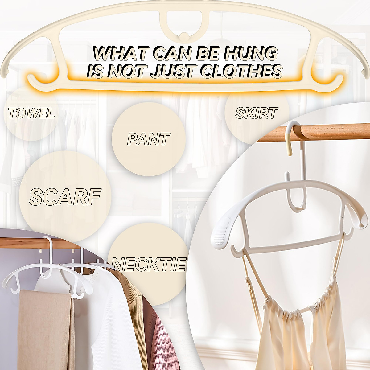 30 Pack Plastic Clothes Hangers with Rubber Buckle, Stackable No Shoulder Bump Heavy Duty Coat Hangers, Non-Slip Space Saving Dry Wet Closet Hangers for Suits, Jackets, Sweater (Beige)