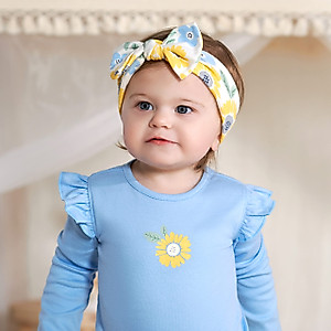 Gerber Baby Girls Long Sleeve Onesies 3-Piece Bodysuit, Pants & Headband Set, Yellow Sunflower, 3-6 Months US