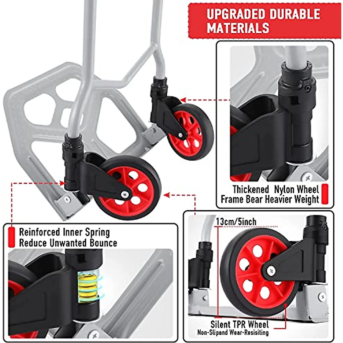 CooTool Folding Hand Truck and Dolly, 265 lb Capacity Aluminum Portable Cart with Telescoping Handle and PP+EVA Wheels