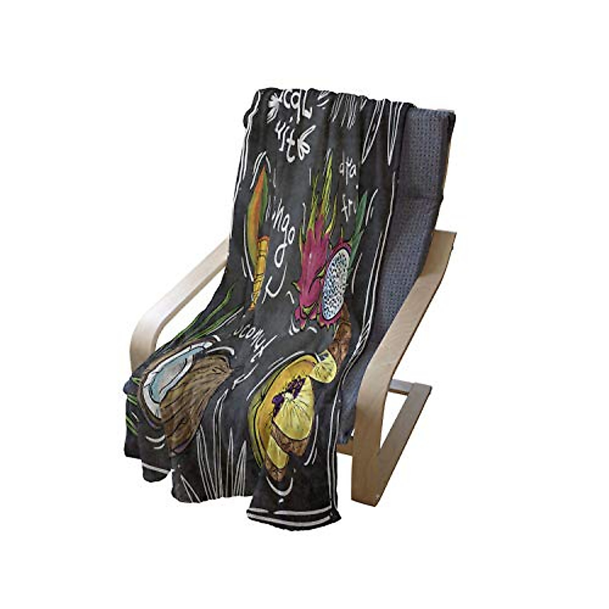 Ambesonne Fruit Throw Blanket, Hand Drawn Mango Dragon Fruit Papaya Coconut and Pineapple Sketch Tropical Blackboard, Flannel Fleece Accent Piece Soft Couch Cover for Adults, 70" x 90", Multicolor