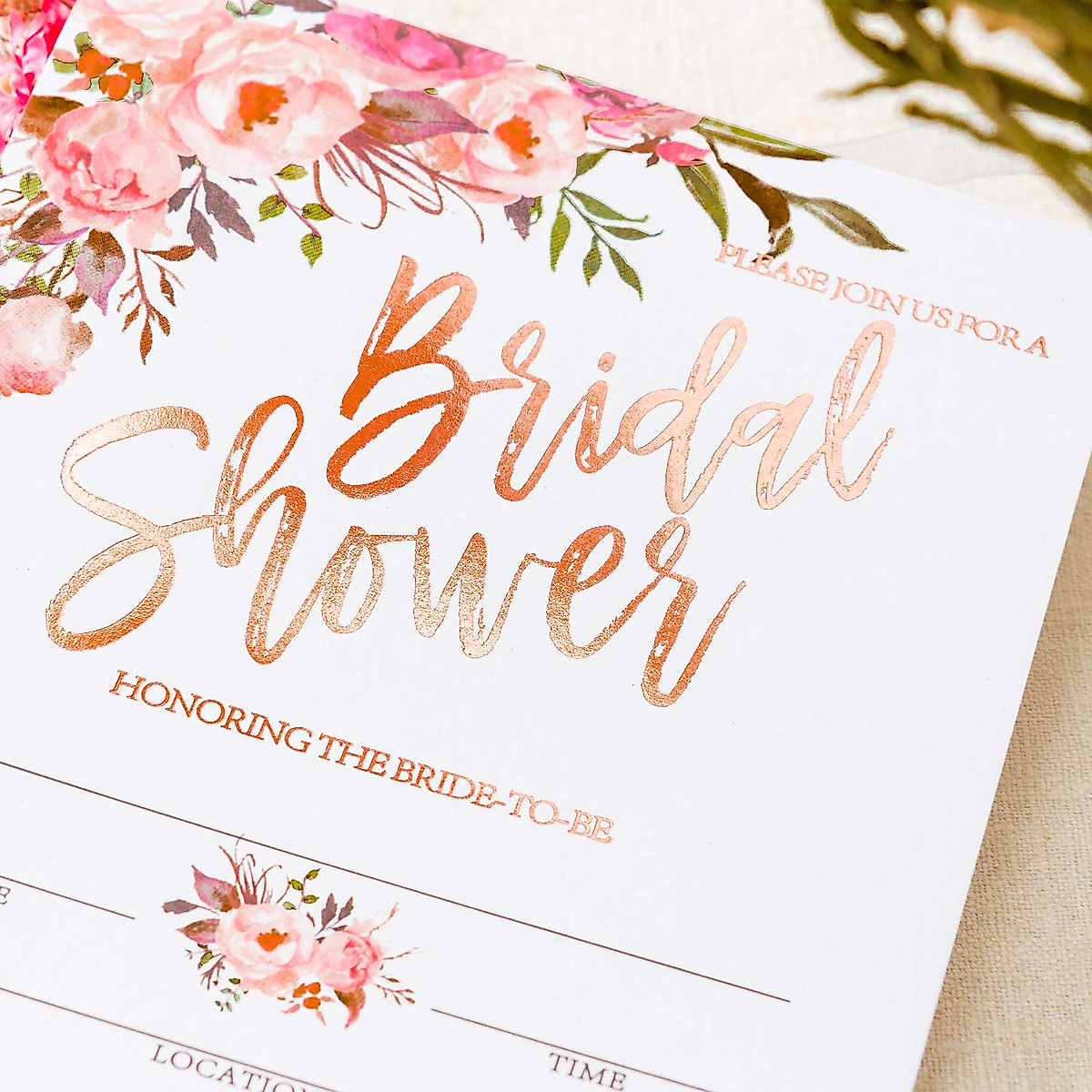 Crisky Rose Gold Foil Bridal Shower Invitation with Envelopes, Bridal Shower Invite, Wedding Shower Invitations, 25 pcs Cards & 25 pcs Envelopes & 25 pcs Stickers
