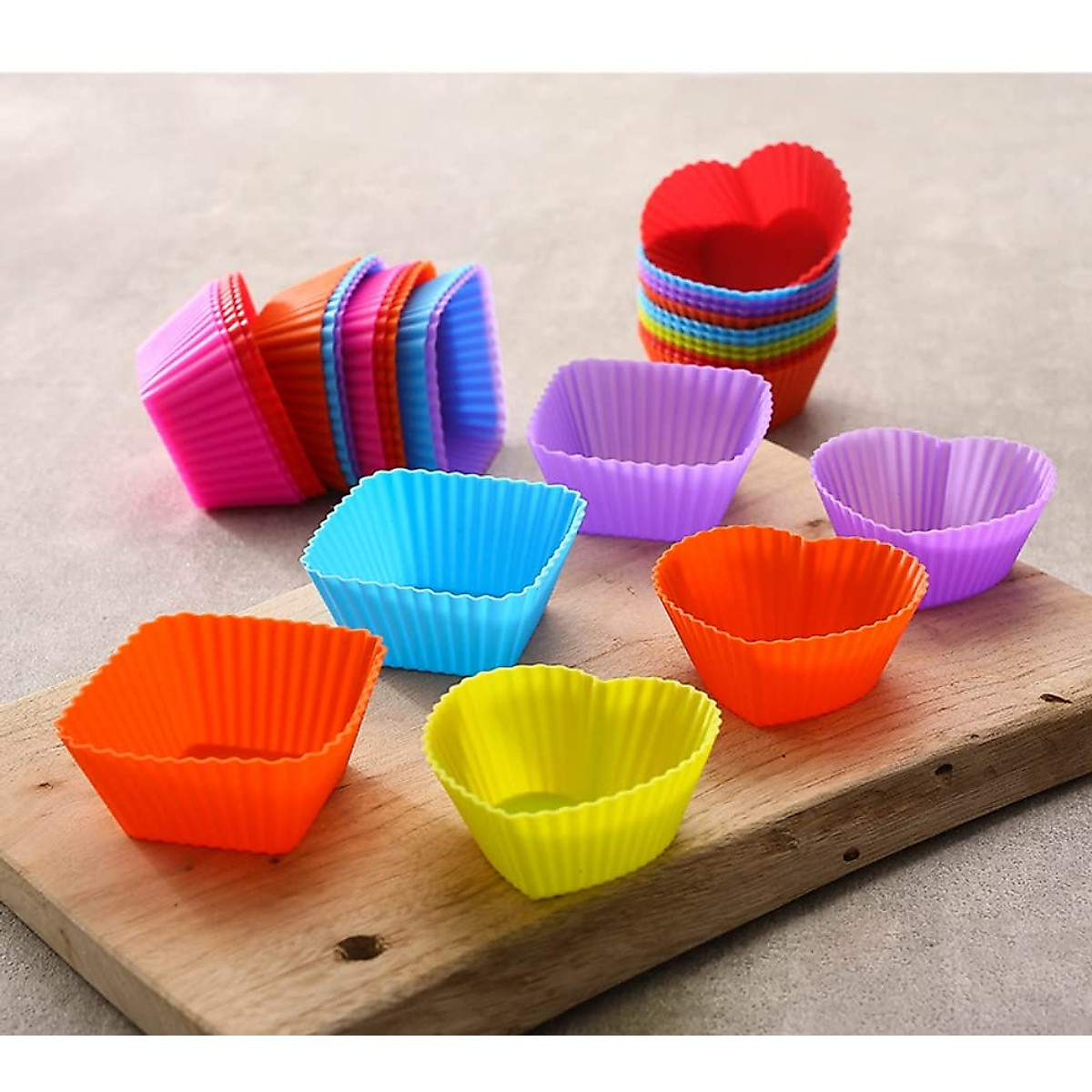 A-XINTONG Muffin Baking Cups Pack of 30 Reusable Square&Heart Shape Silicone Cupcake Molds 2.75x2.75x1.18 inch Mini Nonstick Cupcake Liners Truffle Chocolate Candy Molds Set DIY Cake Tools