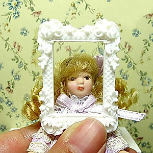 GEZICHTA Photo Frame 2pcs Display Image Furniture Gift Mini Home Decor Doll House Resin Painting Picture Album Crafts Miniature Art(White)