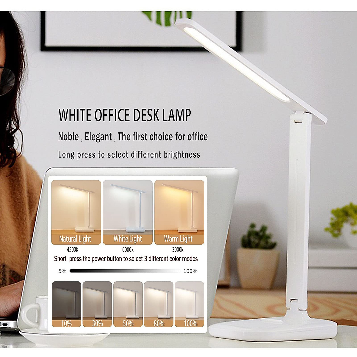 IQeer Cordless LED Desk Lamp for Home Office, 4000mAh Rechargeable Battery Operated Table Lamps,Eye-Caring Reading Lamp for Students, 3 Lighting Modes & Brightness Dimmer Light for Kids Study