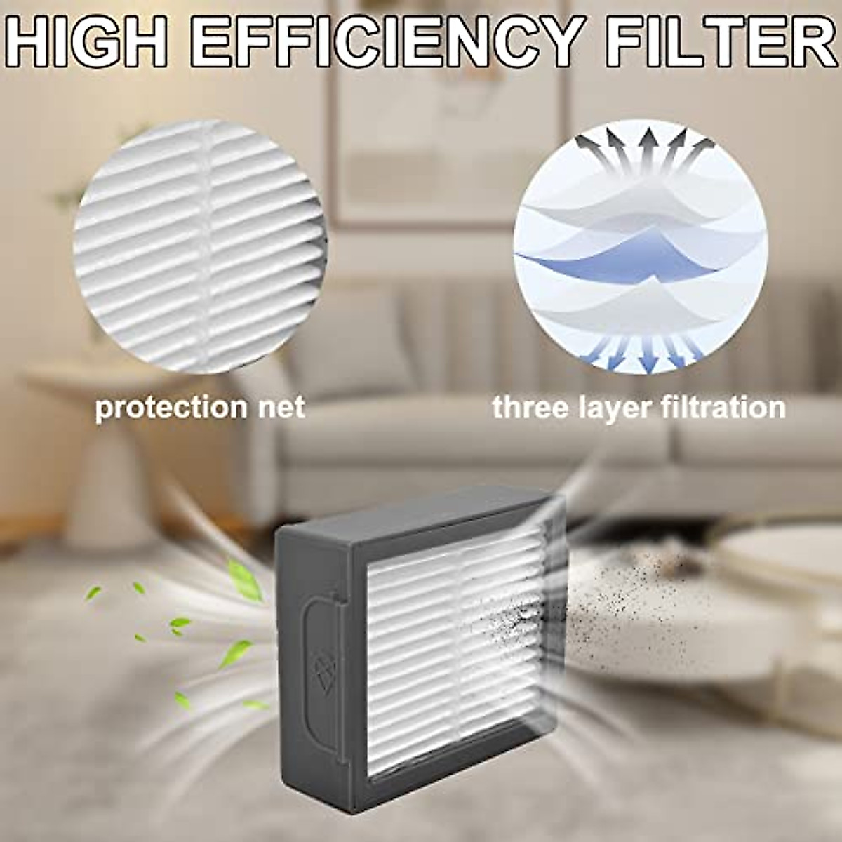 KAZETEC Replacement Parts Compatible for iRobot Roomba E&i&j Series i7 j7 i3 i4 i7+ Plus i3+ i4+ i6 i6+ i8 i8+ E5 E6 j7+ Plus,4 filters,4 side brushes