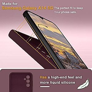 YENAPOON for Samsung Galaxy A14 5G Case and 2 Pack Tempered Glass Screen Protector, Slim Liquid Silicone Shockproof Protective Case - Plum Color