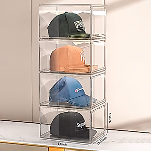 Hat Organizer Box for Baseball Caps, 3 Packs Baseball Cap Organizer, Hat Cap Acrylic Display Case, Clear Hat/Cap Storage Organizer for Closet, Baseball Hat Organizer, Stackable Cap Holder Organzier