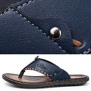 MXTSH Mens Flip Flops Casual Leather Home Sandals For Mens Rubber Sole Slippers (US Size 9.5(43), Blue Flip Flops)