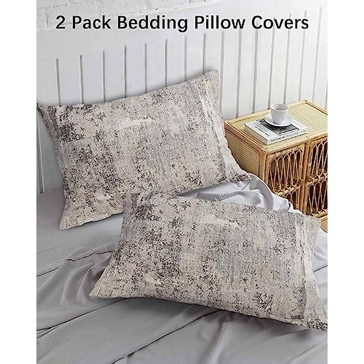 Edwiinsa Beige Wall Pillow Covers King Standard Set of 2 Bed Pillow, Farmhouse Vintage Shabby Wall Abstract Art Plush Soft Comfort for Hair/Skin Cooling Pillowcases with Envelop Closure 20''x36''