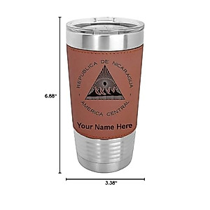 LaserGram 20oz Vacuum Insulated Tumbler Mug, Flag of Nicaragua, Personalized Engraving Included (Faux Leather, Dark Brown)