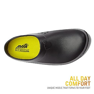 Avia Flame Slip Resistant Clogs for Women, Slip On Work Shoes for Food Service, Garden, or Nursing - Black, 8 Medium