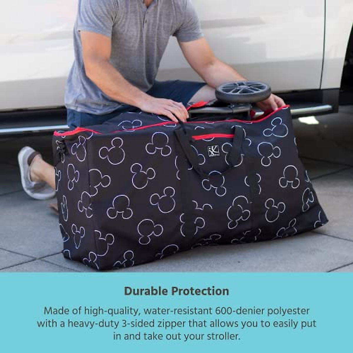J.L. Childress Disney Baby Single & Double Stroller Travel Bag - Disney Gate Check Bag for Single & Double Strollers - Large Stroller Travel Bag for Airplane - Black, Mickey Mouse