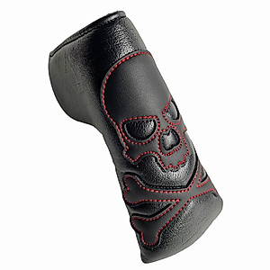 Golf Putter Cover Blade Putter Headcover Magnetic - Black PU Leather - Skull Golf Club Headcover fits for Scotty Cameron Select Newport Series Putters for Golfer Protect Golf Clubs Protector for Men