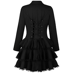 Nihsatin Women Double Breasted Victorian Steampunk Blazer Coat Jacket with Lace Hem
