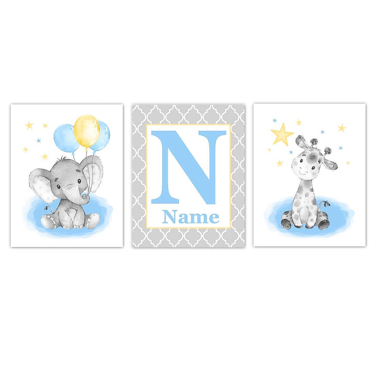 Baby Boy Nursery Wall Art Safari Animals Lion Giraffe Decor 3 UNFRAMED PRINTS