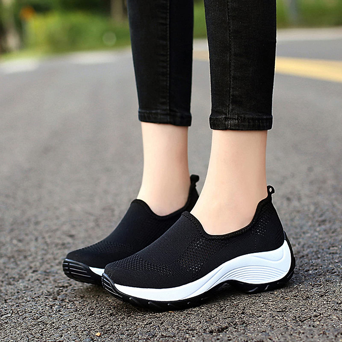 Women's Mesh Orthopedic Slip On Sock Sneakers Fashion Platform Work Shoe Lace Arch Support Casual Walking Shoes (Purple,4.5)