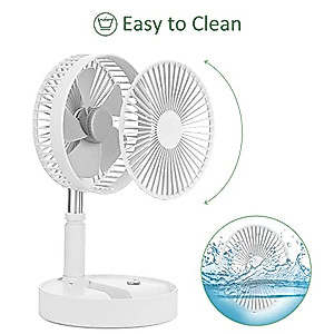 LIPETY Portable Standing Fan with Remote Controller, 7.5" Foldable Desk Fan, 7200mah & USB Quiet Fan, Mini Floor Fan, Telescopic Pedestal Fans for Personal Bedroom Office Fishing Camping (White)